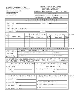 Fillable Online INTERNATIONAL CALLBACK Fax Email Print - pdfFiller