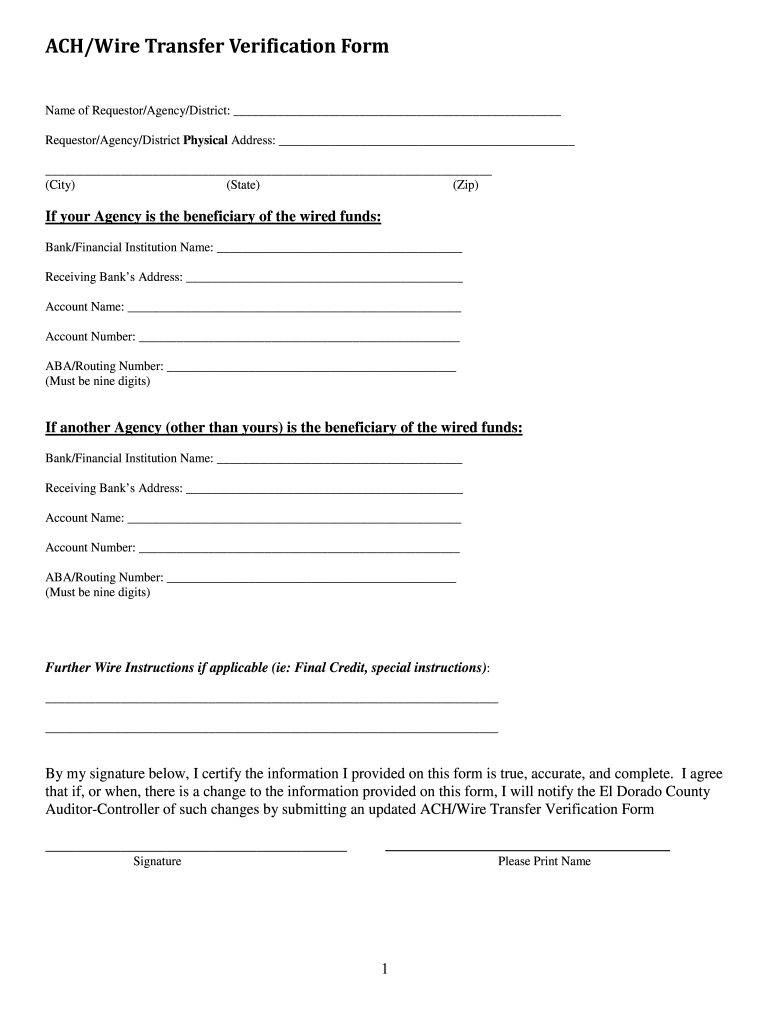 Fillable Online ACH/Wire Transfer Verification Form Fax Email Print ...