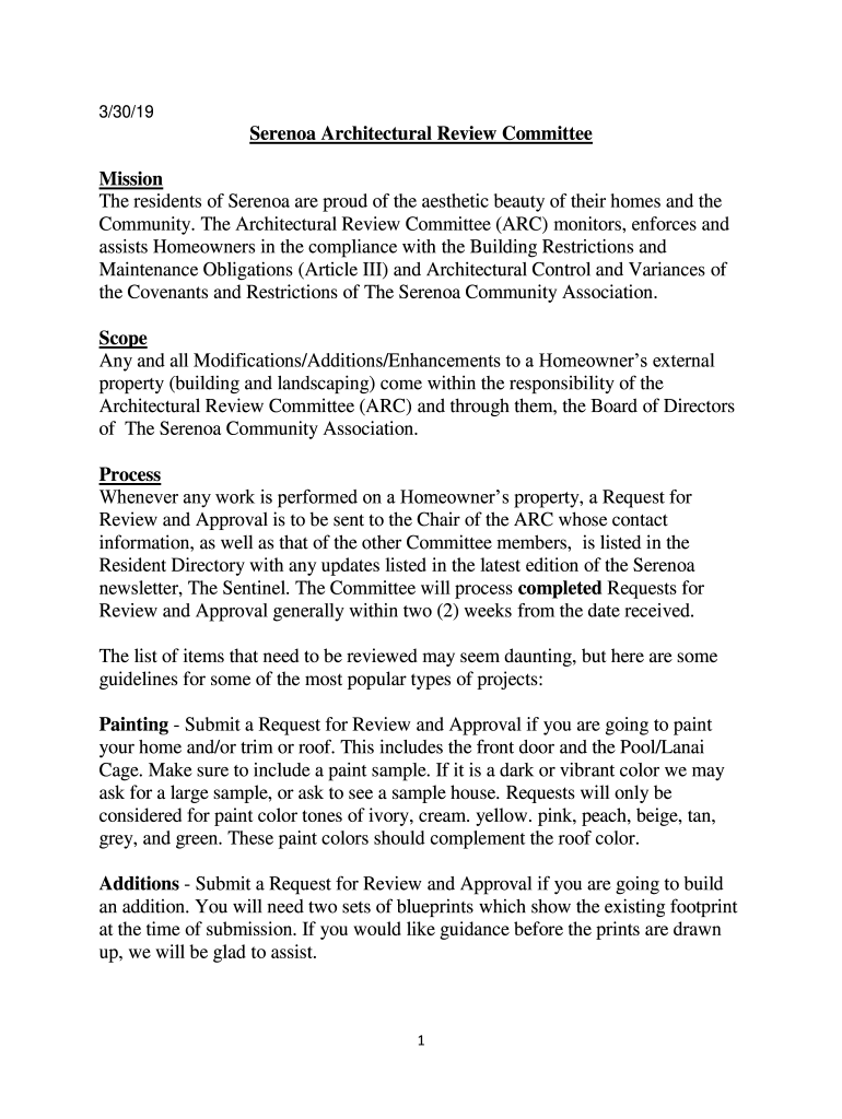 Fillable Online Serenoa Architectural Review Committee Fax Email Print ...