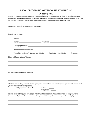 Fillable Online AREA PERFORMING ARTS REGISTRATION FORM (Please print ...