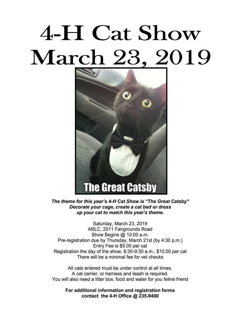 Fillable Online The theme for this year's 4-H Cat Show is The Great ...