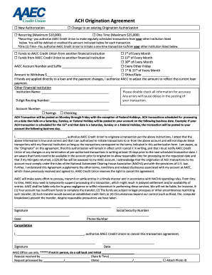 Fillable Online ACH Origination Agreement - AAEC Credit Union Fax Email ...