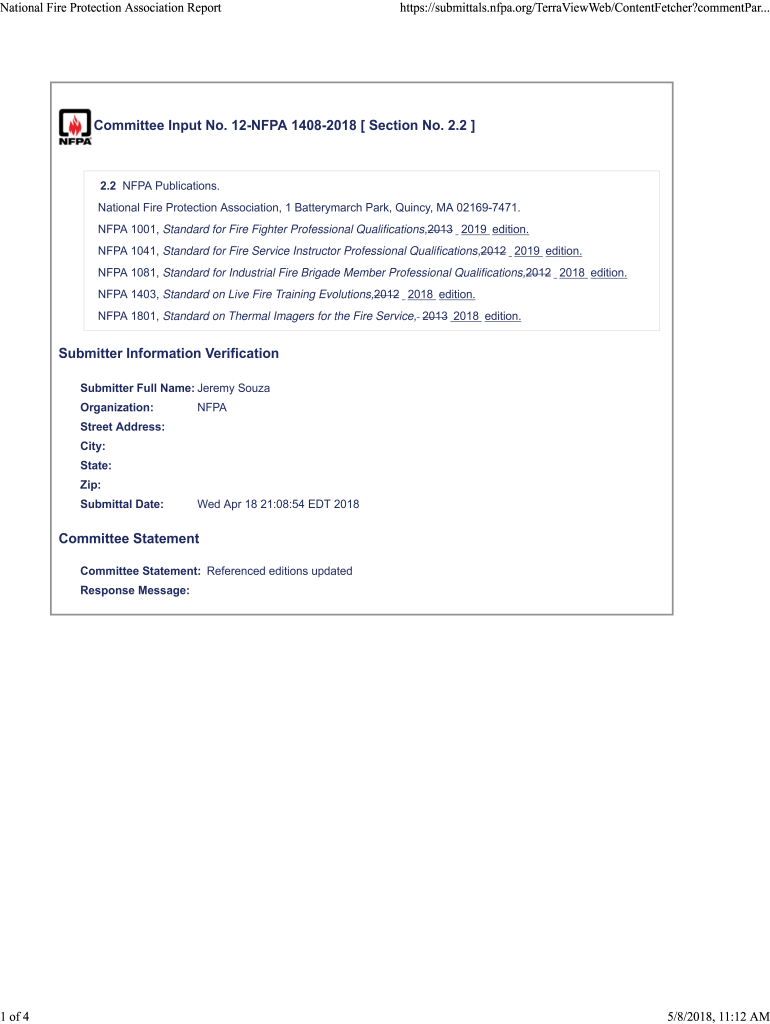 Fillable Online NFPA 1001, Standard for Fire Fighter Professional ...