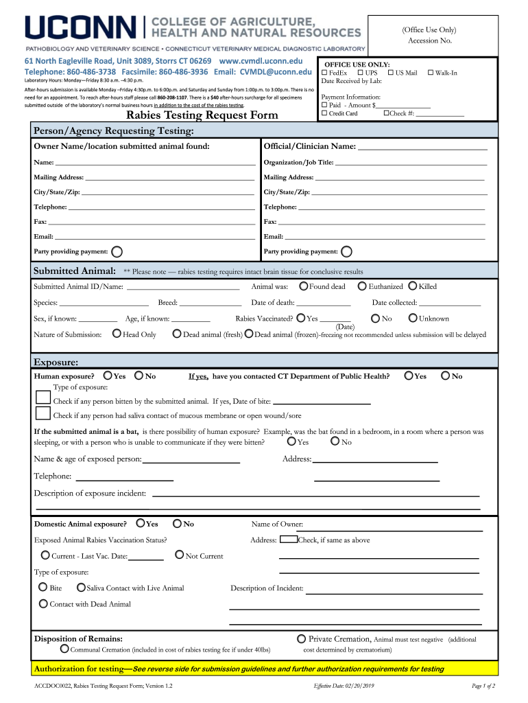 Fillable Online ACCDOC0022 Rabies Testing Submission Form 022019 ...