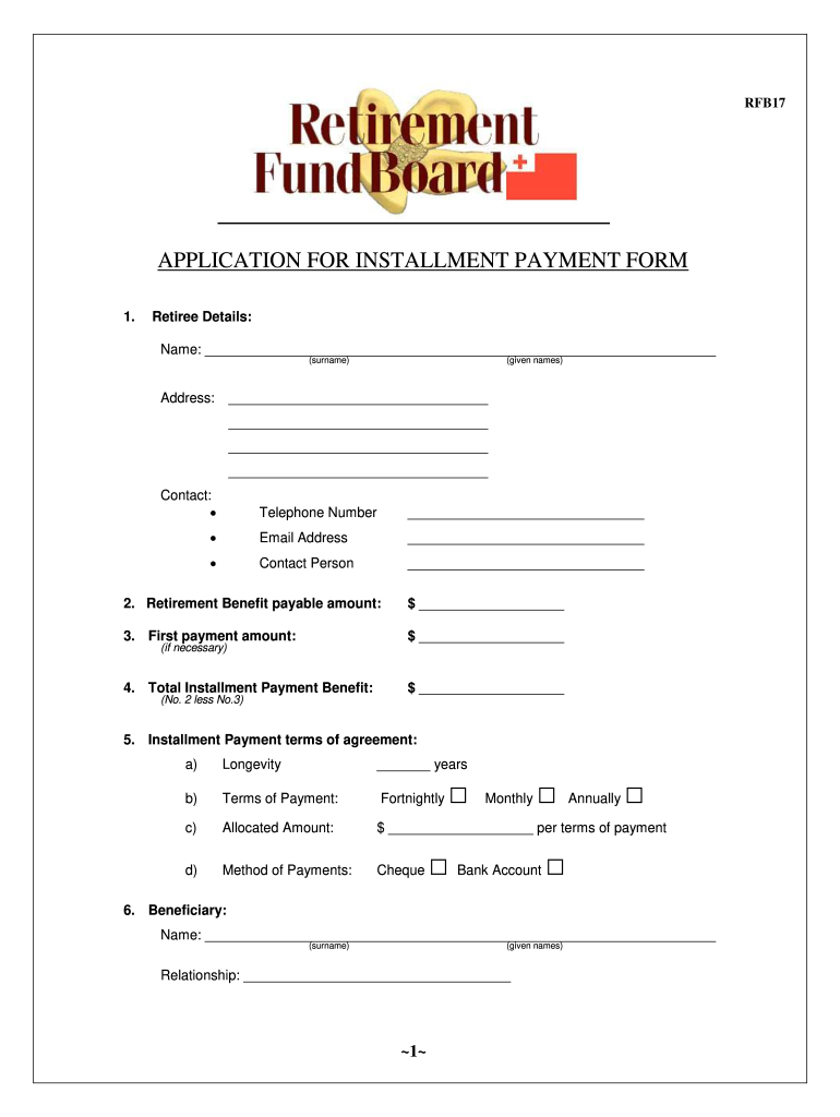 Fillable Online APPLICATION FOR INSTALLMENT PAYMENT FORM Fax Email ...