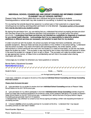 Fillable Online SCHOOL COUNSELING RELEASE FORM - Pleasant Valley School ...