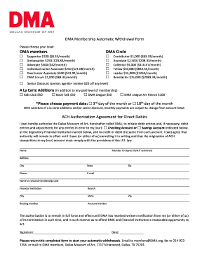 Fillable Online DMA Membership Automatic Withdrawal Form Fax Email ...