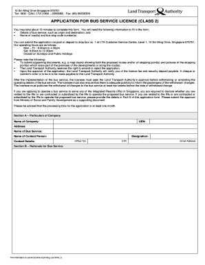 Fillable Online application for bus service licence (class 2) - LTA Fax ...