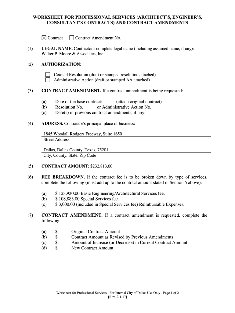 Fillable Online WORKSHEET FOR PROFESSIONAL SERVICES (ARCHITECTS ...