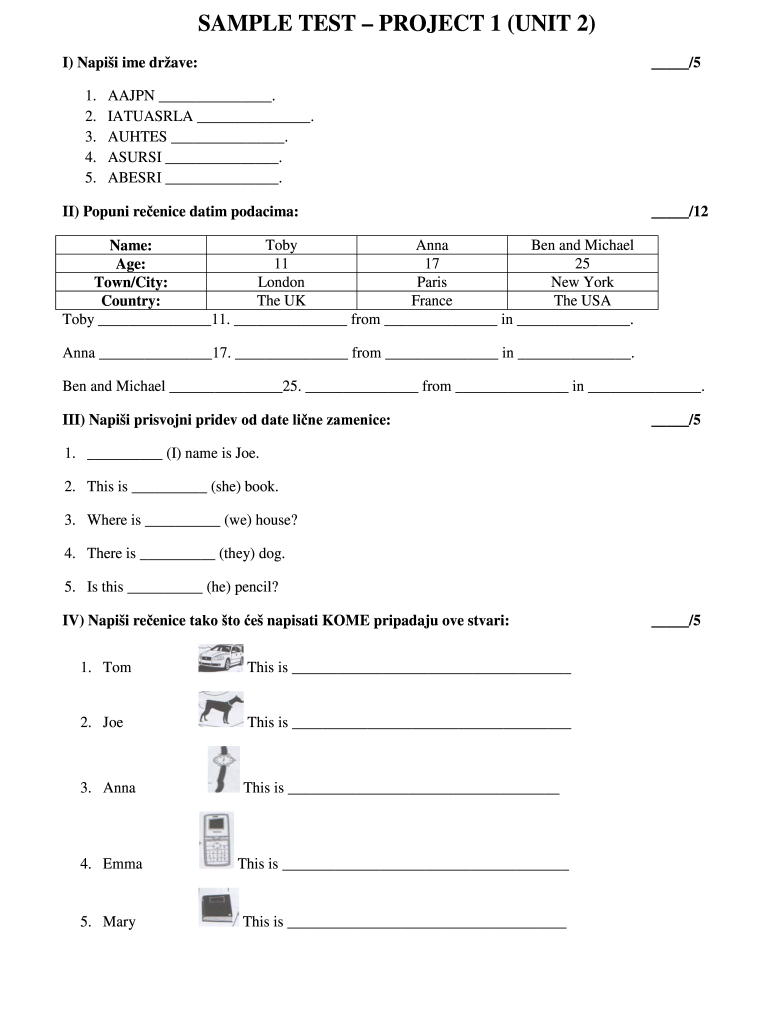 Project 1 Unit 2 Test Fill Online Printable Fillable Blank Pdffiller