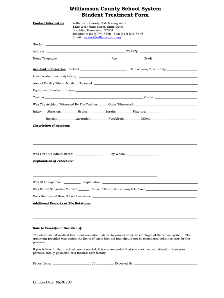 Fillable Online Student Treatment Form Fax Email Print - pdfFiller