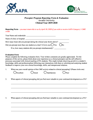 Fillable Online Preceptor Program Reporting Form & Evaluation ...