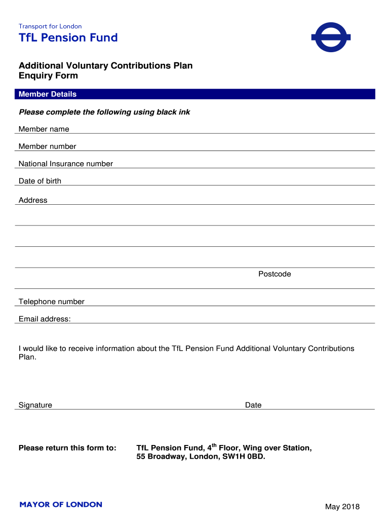 Fillable Online Additional Voluntary Contributions Plan Enquiry Form ...