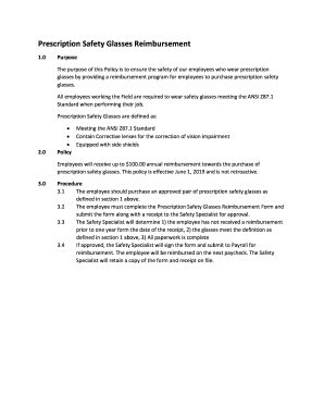 Fillable Online Prescription Safety Glasses Reimbursement Fax Email ...