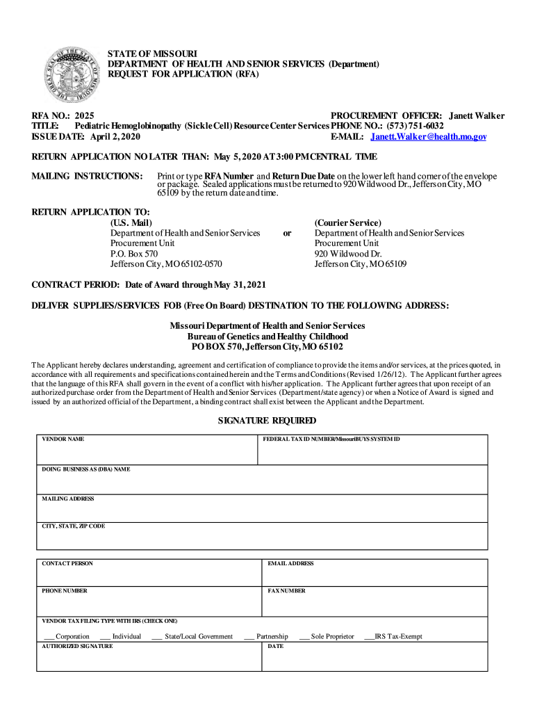 Fillable Online RFA 2025 - Pediatric Hemoglobinopathy (Sickle Cell ...