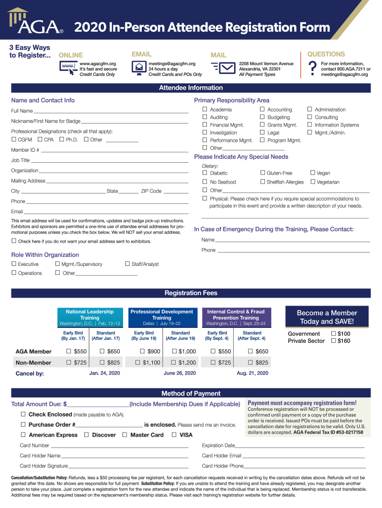 Fillable Online 2020 In-Person Attendee Registration Form Fax Email ...