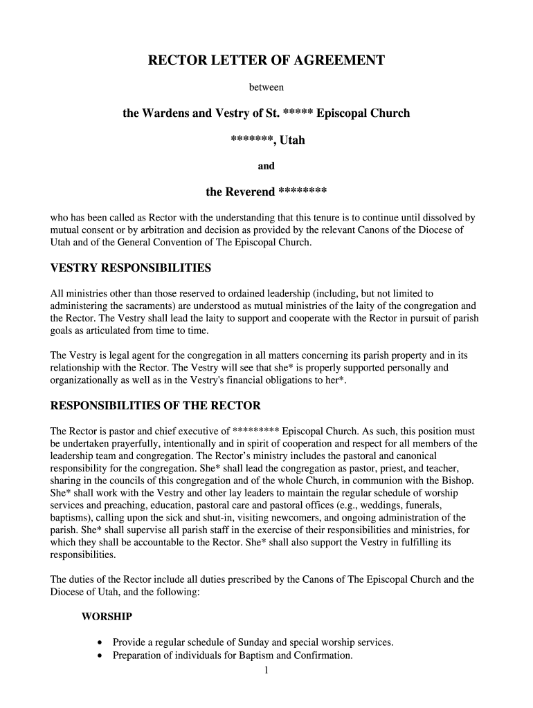 Fillable Online Rector Letter Agreement.doc Fax Email Print - pdfFiller