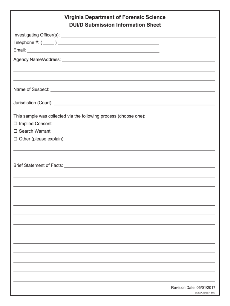 Fillable Online DUI/D Submission Information Sheet Fax Email Print ...