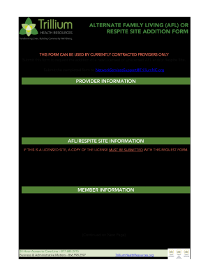 Fillable Online AFL/Respite Site Addition Request Form Fax Email Print ...