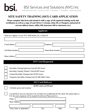 Fillable Online SITE SAFETY TRAINING (SST) CARD APPLICATION Fax Email ...