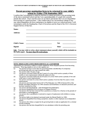Fillable Online Parent governor nomination form to be returned to your ...
