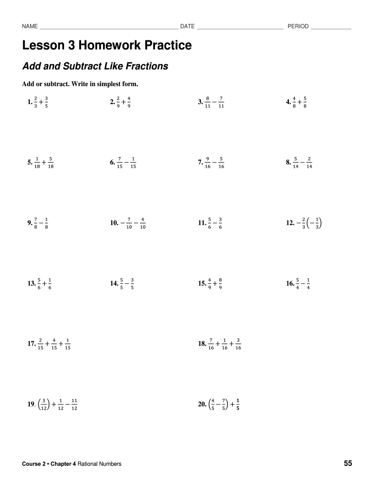 Course 2 Chapter 4 Rational Numbers Fill Online Printable Fillable