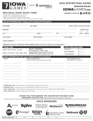 Fillable Online Athletes can list multiple sports on one entry form Fax ...