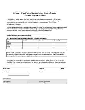 Fillable Online Discount Application Form - Missouri River Medical ...
