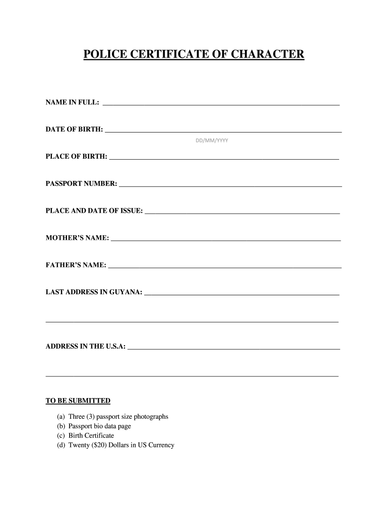 Fillable Online Police Certificate Of Character Fax Email Print Pdffiller