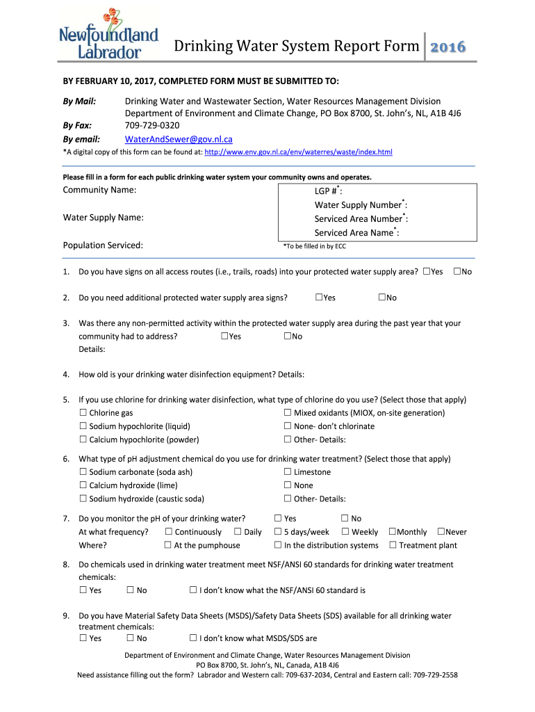 Fillable Online Drinking Water System Report Form Fax Email Print ...