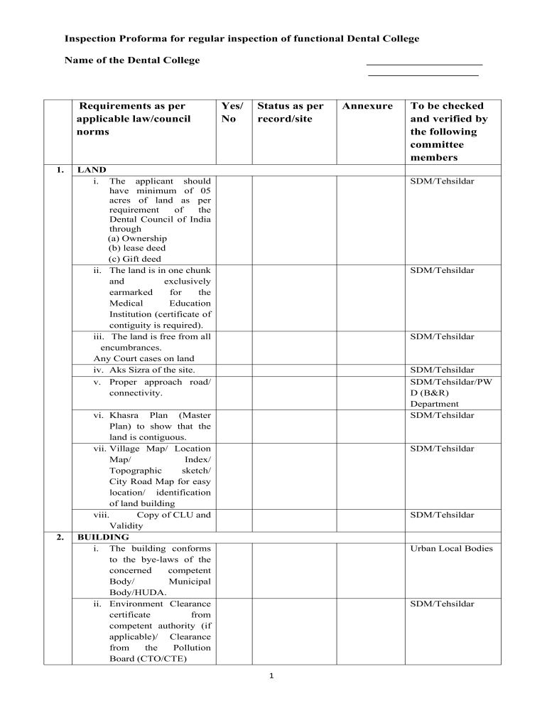 Fillable Online Inspection Proforma for regular inspection of ...