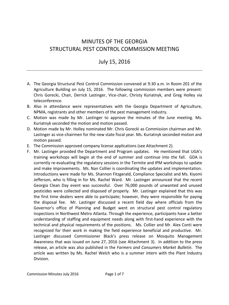 Fillable Online Chris Gorecki, Chair, Derrick Lastinger, Vice-chair ...