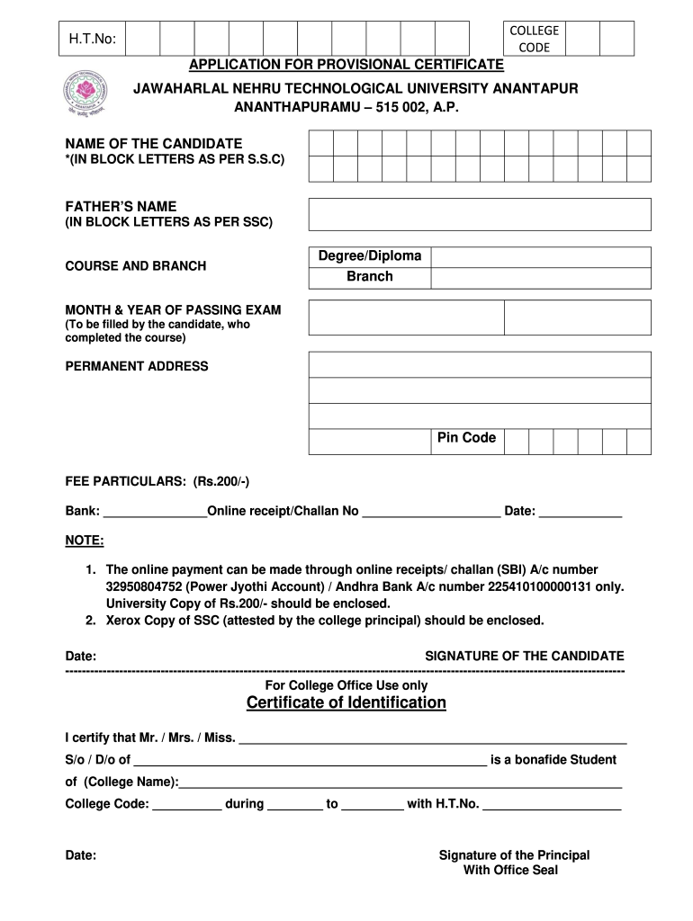 Jntua Provisional Certificate Download - Fill Online, Printable ...