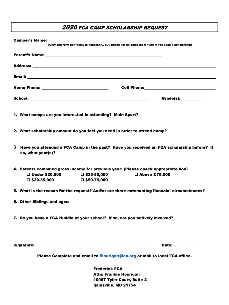 Fillable Online 1997 Camp Scholarship Request Form Fax Email Print ...