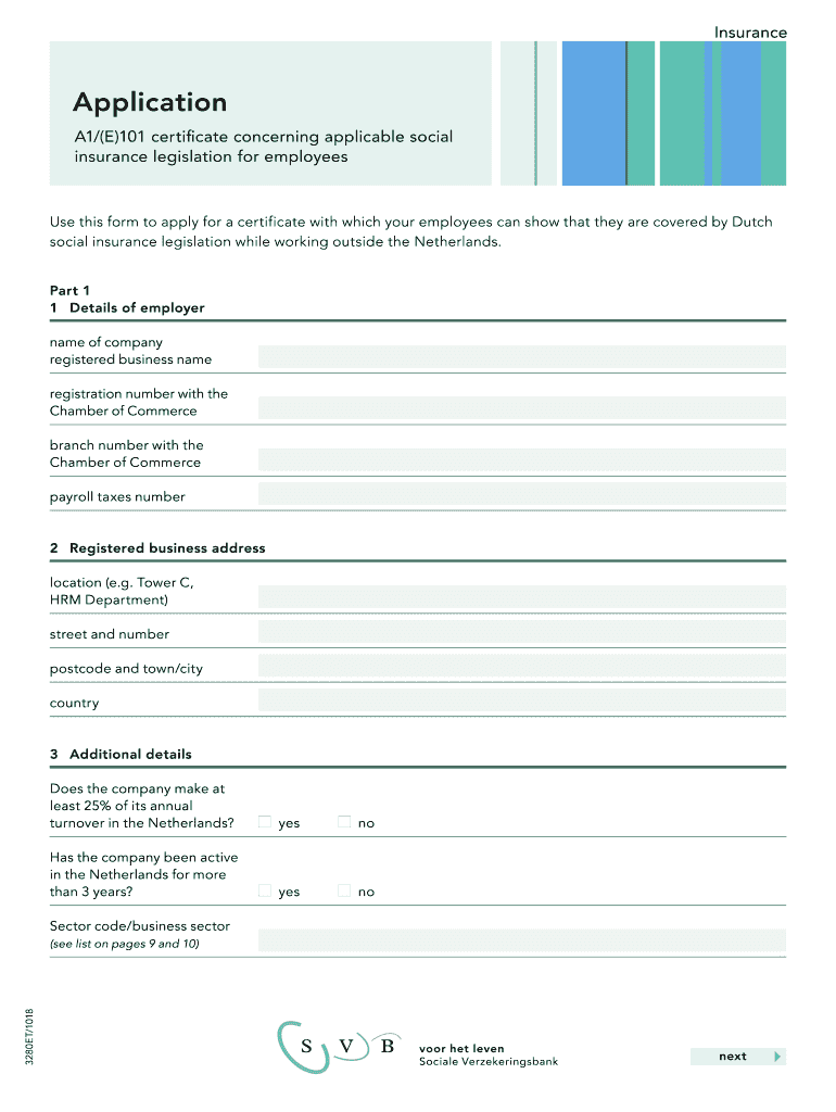 Fillable Online Application A1/(E)101 certificate concerning applicable social insurance ...