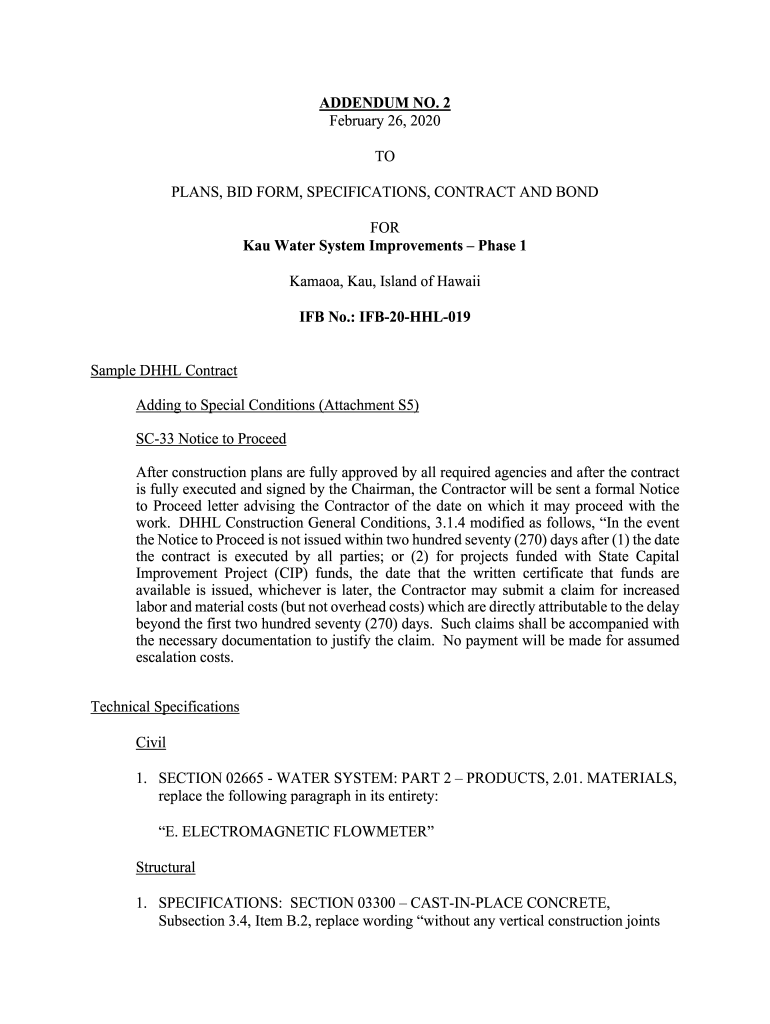 Fillable Online ADDENDUM NO. 2 February 26, 2020 TO PLANS, BID FORM ...