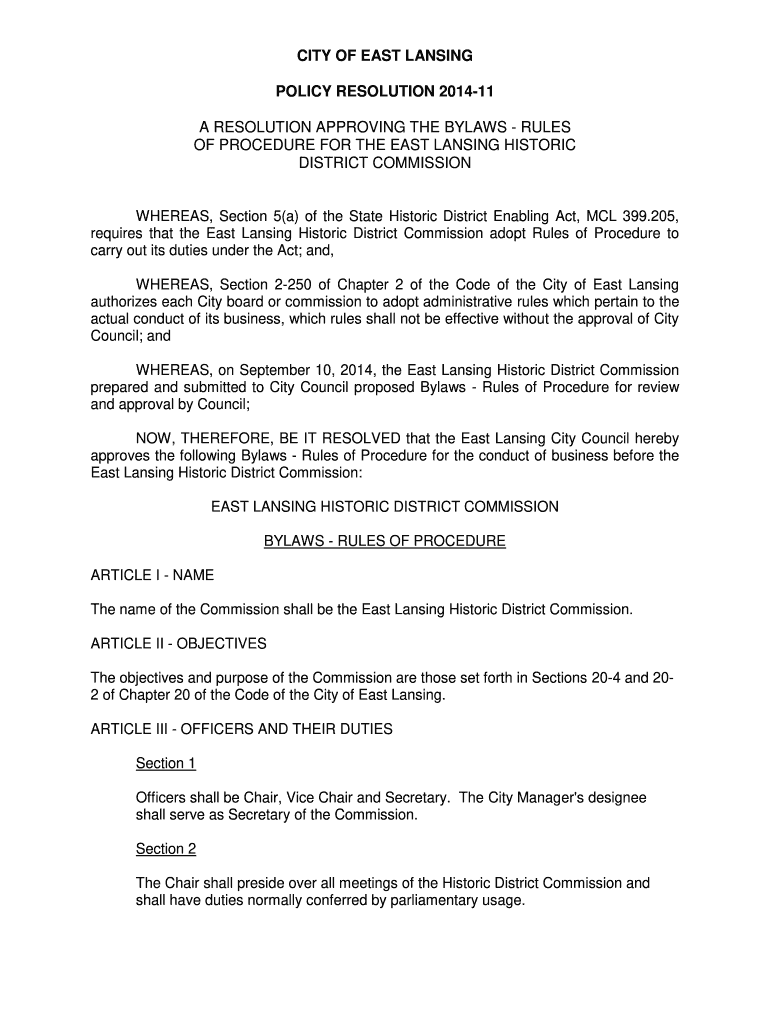 Fillable Online A RESOLUTION APPROVING THE BYLAWS - RULES Fax Email ...