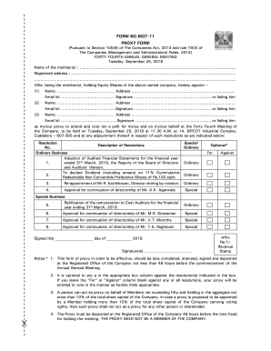 Fillable Online Form No. MGT-11 Proxy form - Yuken India Limited Fax ...