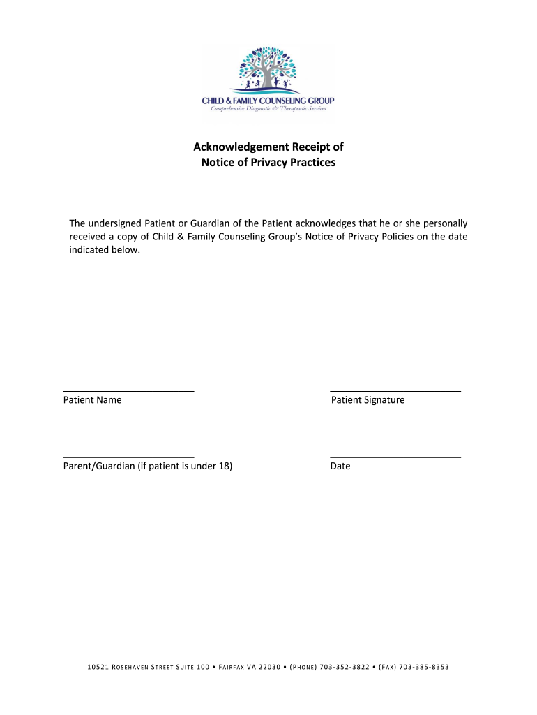 Fillable Online Acknowledgement of Receipt of Patient Privacy Notice Fax Email Print - pdfFiller