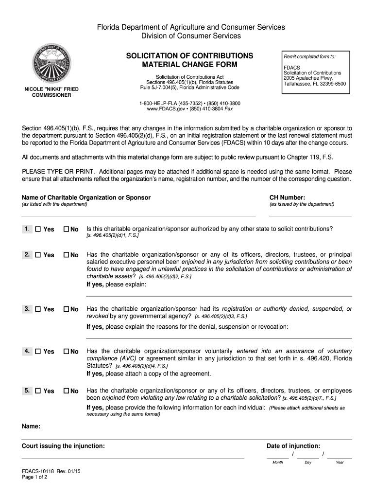 Fillable Online Solicitation of Contributions Material Change Form ...
