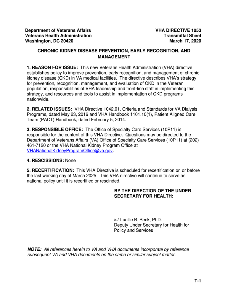 Fillable Online VHA Directive 1053, Chronic Kidney Disease Prevention ...