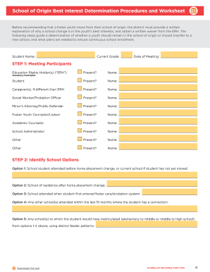 Fillable Online School of Origin Best Interest Determination Procedures ...