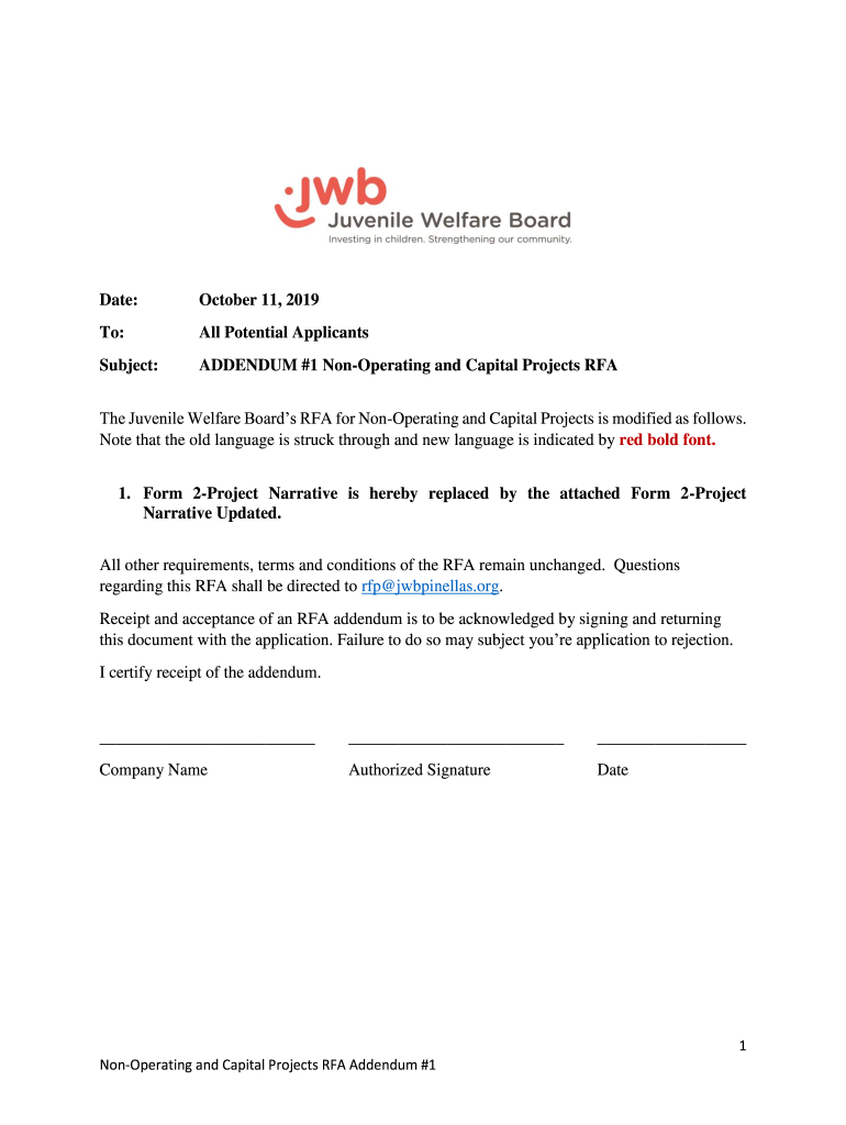 Fillable Online Non-Operating and Capital Projects RFA Addendum 1 ...