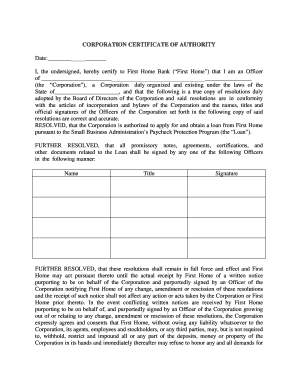 Fillable Online CORPORATION CERTIFICATE OF AUTHORITY Fax Email Print ...