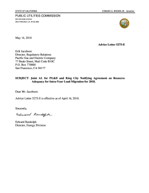 Fillable Online PUBLIC UTILITIES COMMISSION May 14, 2018 Advice Letter ...