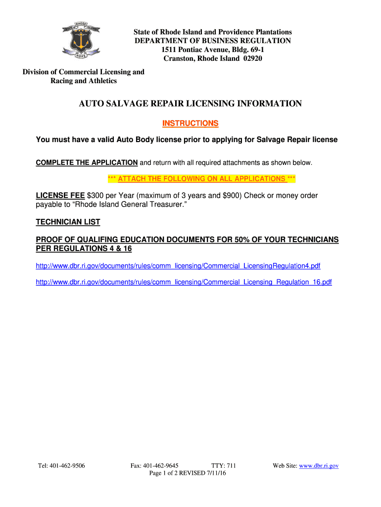 Fillable Online Rhode Island Department of Business Regulation (DBR ...