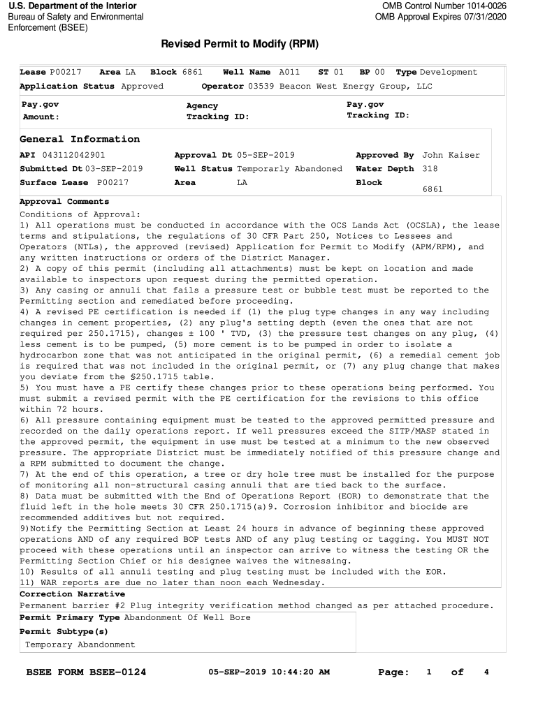 Fillable Online Page: of Revised Permit to Modify (RPM) BSEE FORM BSEE ...