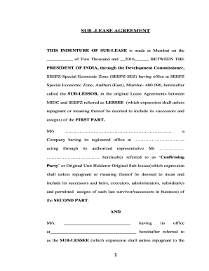 Fillable Online sub -lease agreement - seepz Fax Email Print - pdfFiller