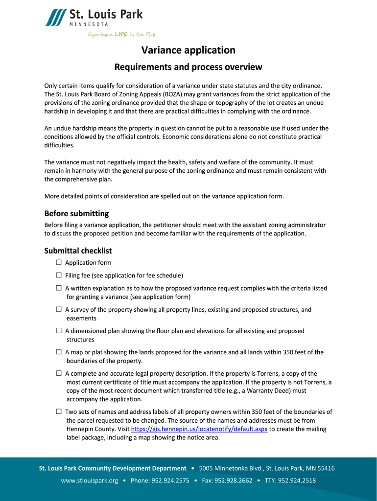 Fillable Online DEPARTMENT OF PLANNING Application for Variances, Special ... Fax Email Print ...