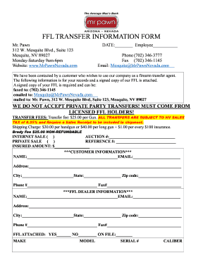 Fillable Online FFL TRANSFER INFORMATION FORM Fax Email Print - pdfFiller